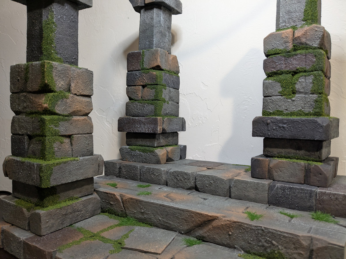 4 Piece Overgrown Ancient Temple Riser and Pillars Action Figure Displ ...